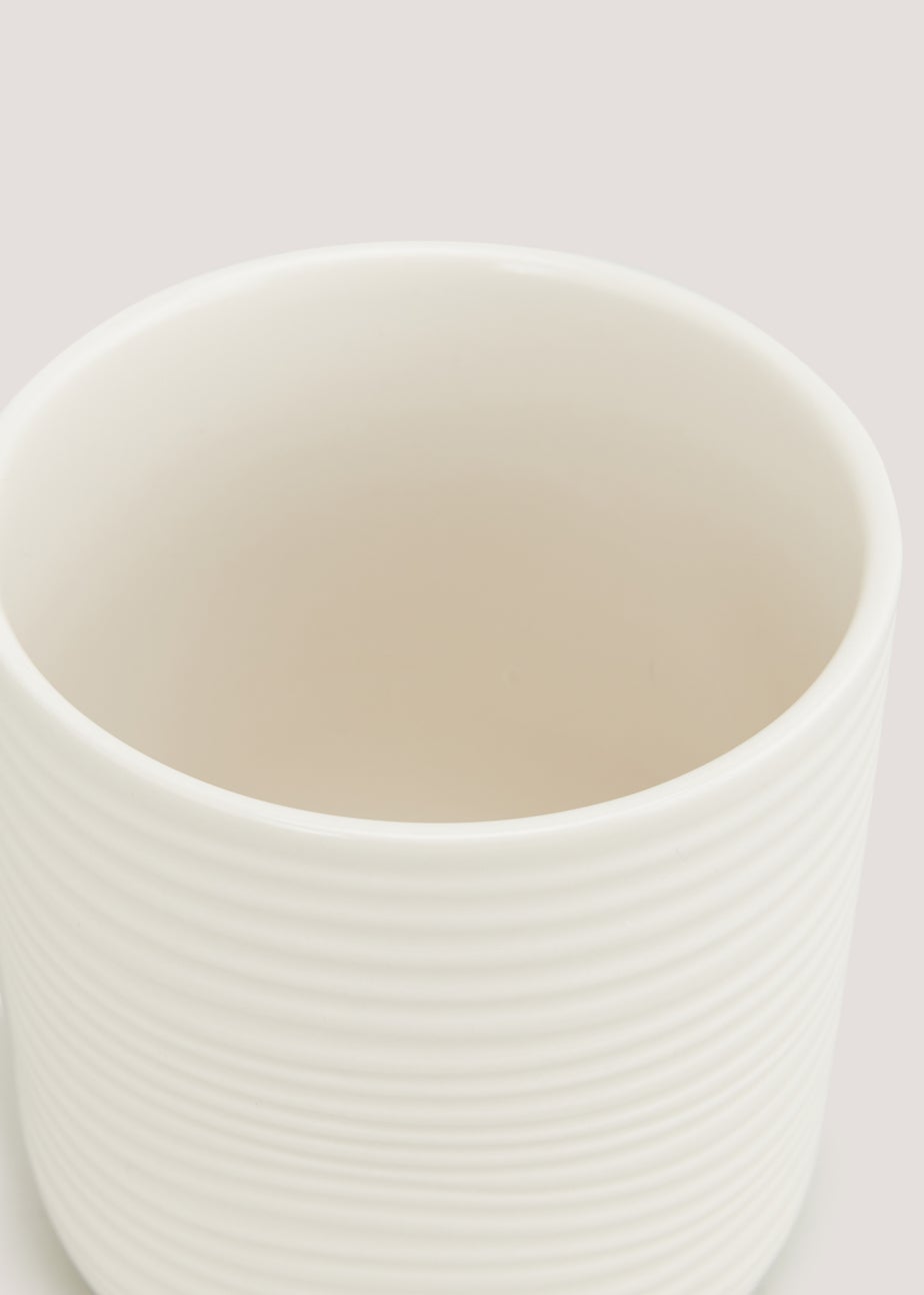 Off White Textured Utensil Pot (14.5cm x 15.5cm) - Matalan