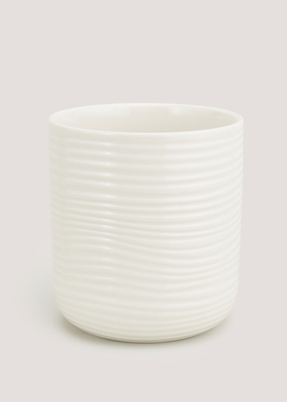 Off White Textured Utensil Pot (14.5cm x 15.5cm) - Matalan