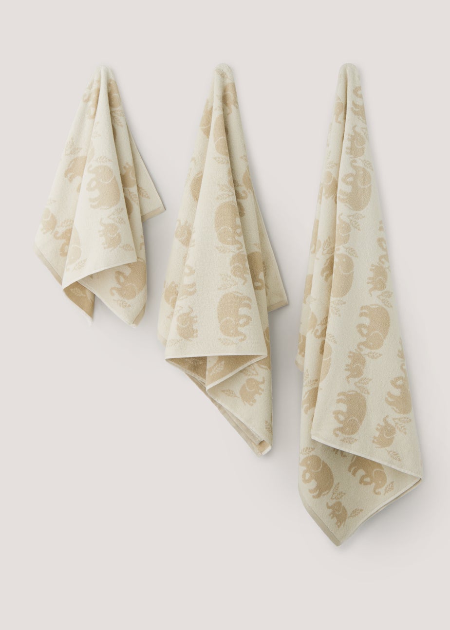 Cream Elephants 100% Cotton Towels - Matalan