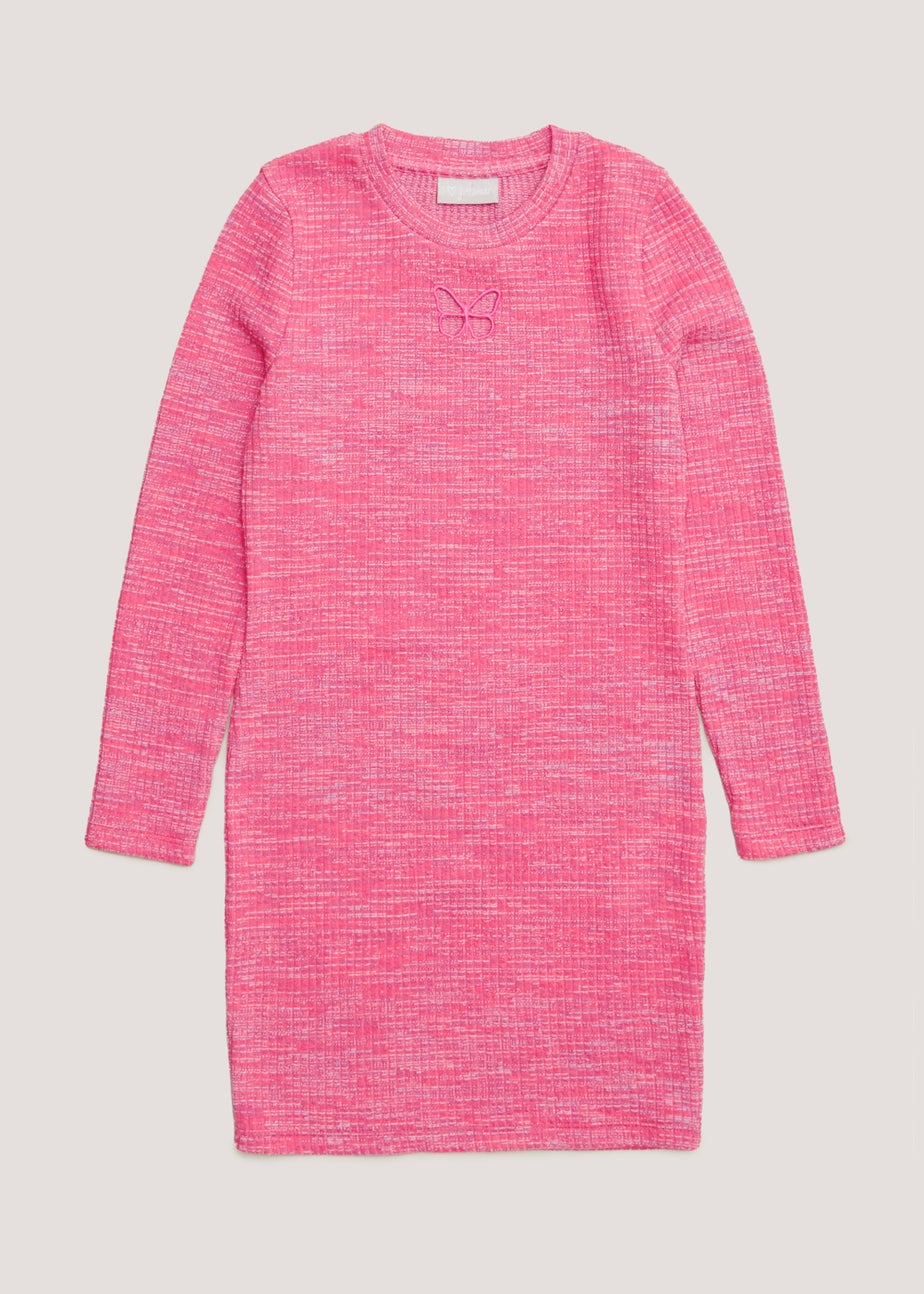 Girls Pink Space Dye Cut Out Long Sleeve Dress (4-13yrs) - Matalan