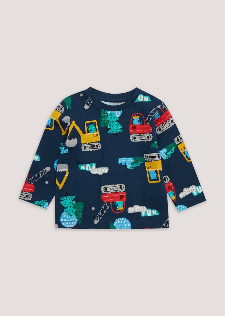 Boys Navy Truck Print Long Sleeve T-Shirt (9mths-6yrs) - Matalan