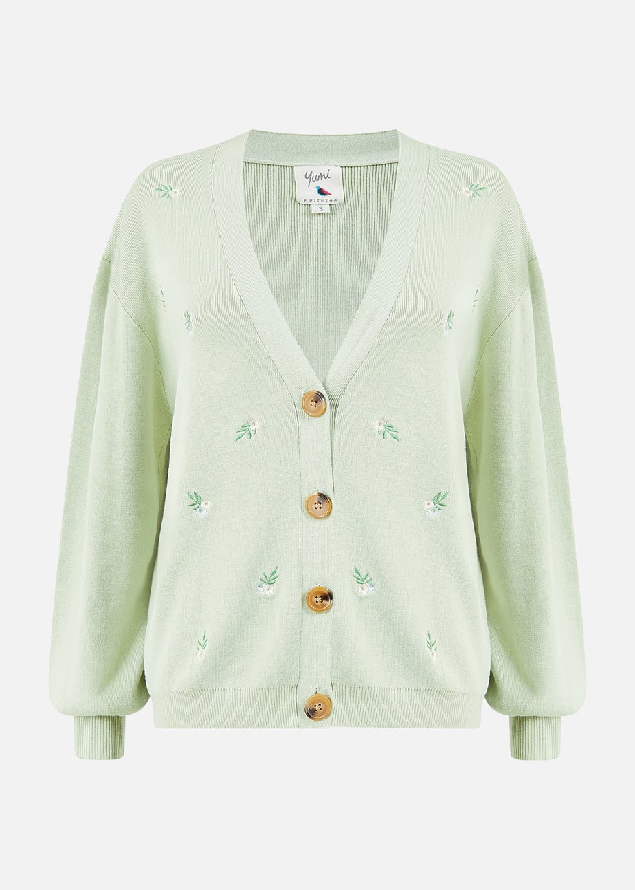 Yumi Green Embroidered Daisy Cardigan - Matalan