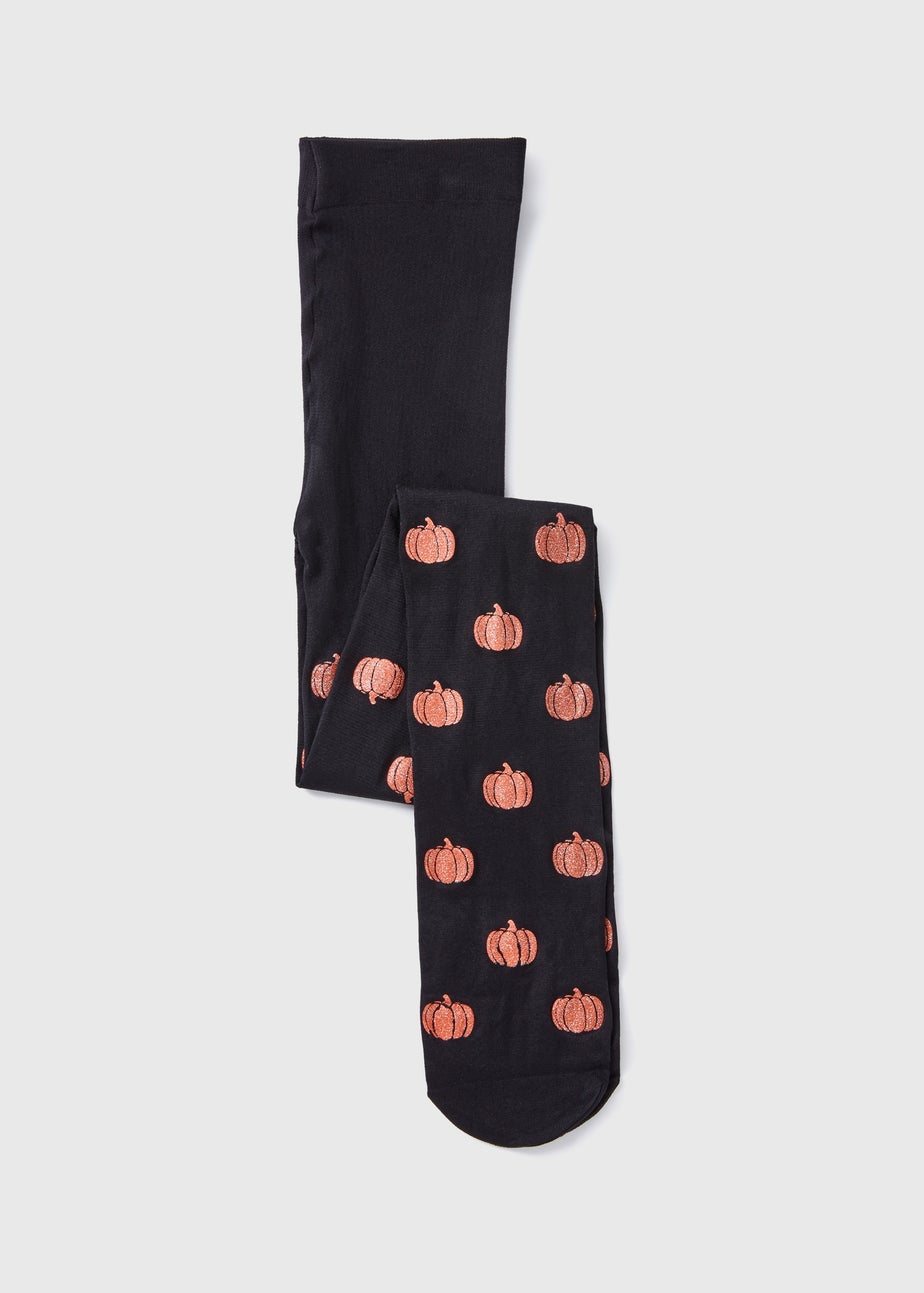 Girls Black Pumpkin Mesh Tights (2-11yrs) - Matalan