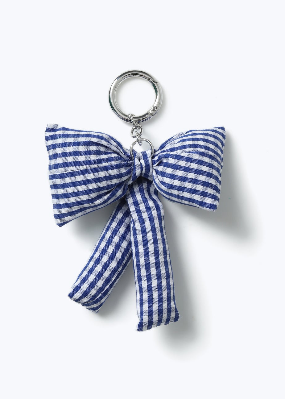 Flitzy Back To School Navy Gingham Bow Keyring - Matalan