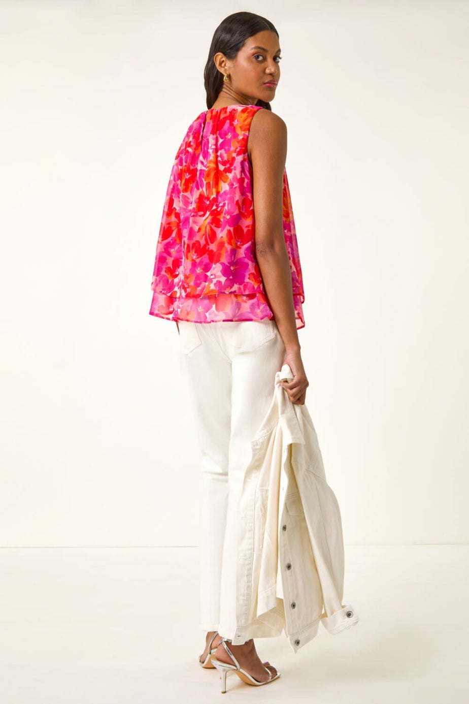 Roman Pink Floral Double Layered Pleated Top - Matalan