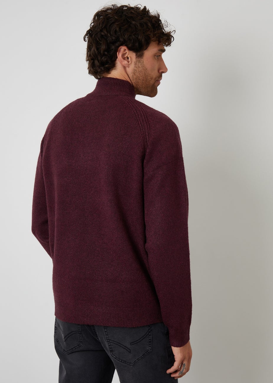 Threadbare Maroon Raglan Rib Quarter Zip Knitted Jumper - Matalan