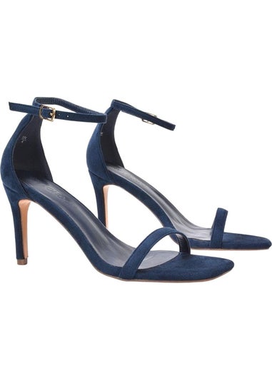 XY London Navy Emma Square Toe High Stiletto Heel Sandals - Matalan