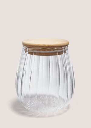 Small Curved Ribbed Glass Jar (10cm x 8cm) - Matalan