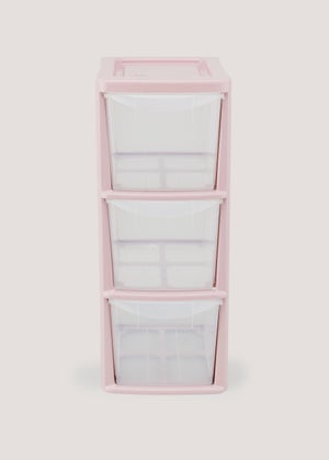 Set of 3 Pink Small Plastic Drawers (47.5cm x 25.5cm x 19cm) - Matalan