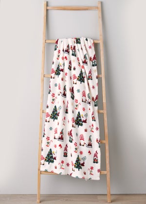 White Christmas Gonk Print Throw (150cm x 130cm) - Matalan