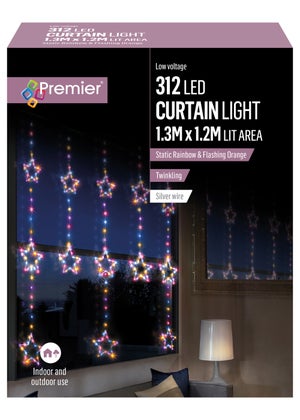 Premier Decorations 312 Rainbow LED Twinkling Curtain Light - Matalan