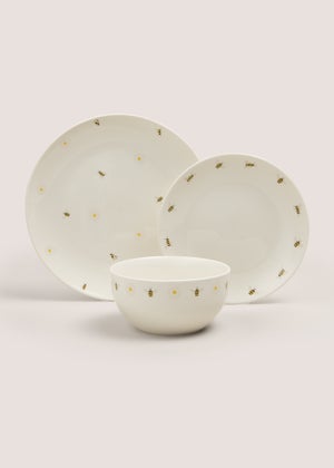 12 Piece Cream Bee & Daisy Print Dinner Set - Matalan