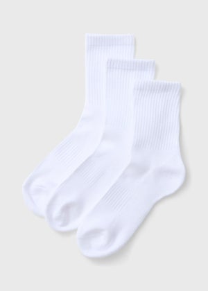 3 Pack Plain White Sports Socks - Matalan