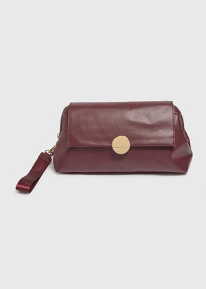Burgundy Oversized Hardware Detail Clutch - Matalan