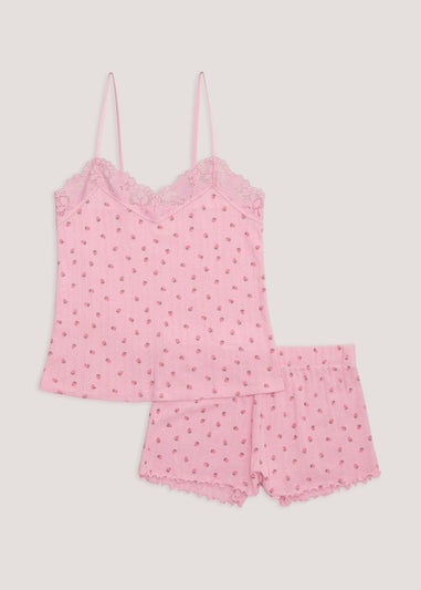 Pink Strawberry Pointelle Pyjama Set - Matalan