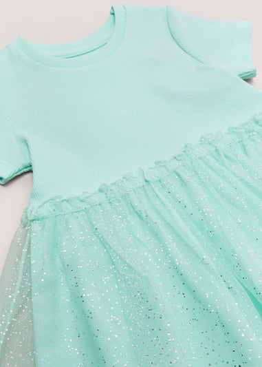 Girls Blue Mesh Dress (9mths-6yrs) - Matalan