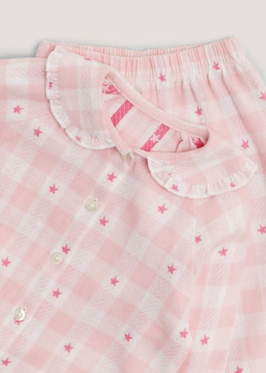 Girls Pink Check Print Woven Pyjama Set (9mths-5yrs) - Matalan