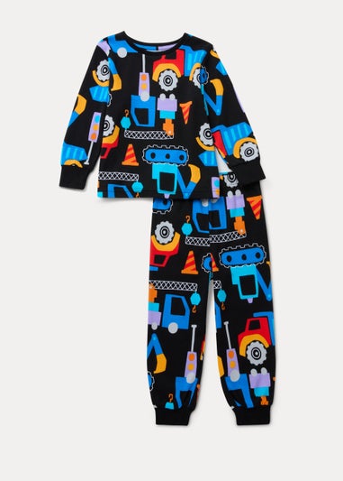 Boys Black Digger Print Pyjama Set (9mths-5yrs) - Matalan