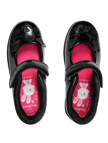 ToeZone Girls Black Kit Patent Coated Leather Bunny School Shoe ...