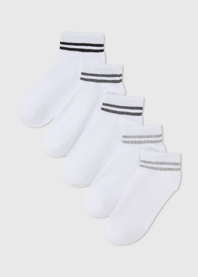 5 Pack White Multicolour Stripe Sports Socks - Matalan