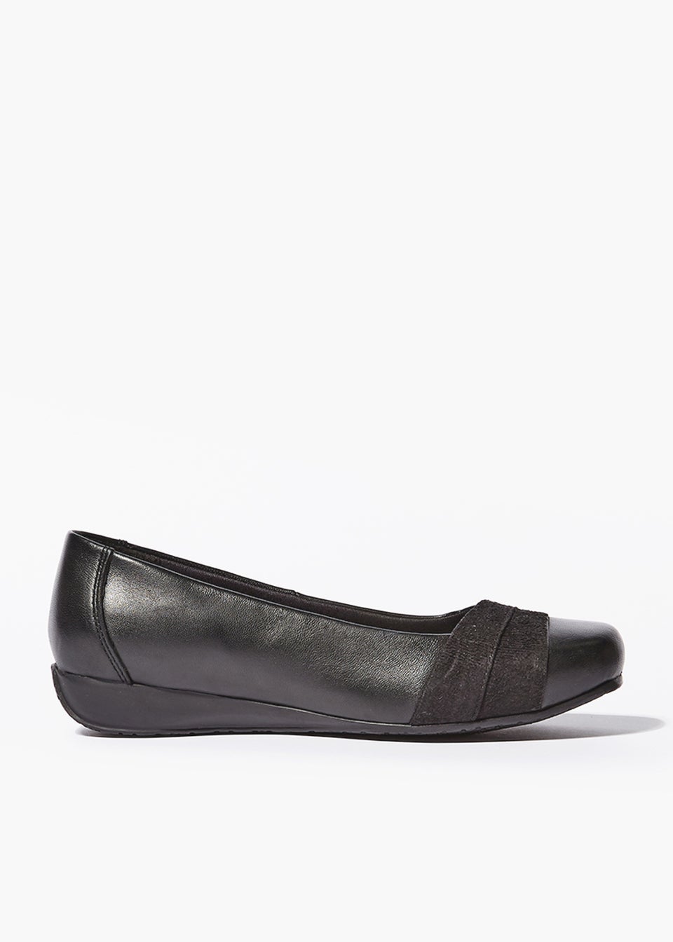 Soleflex Black Real Leather Square Toe Ballet Flats - Matalan