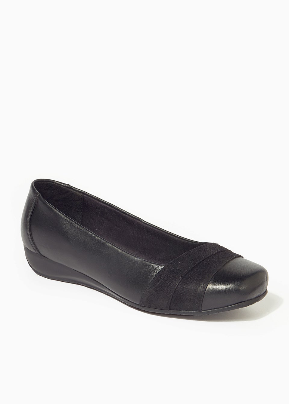 Soleflex Black Real Leather Square Toe Ballet Flats - Matalan