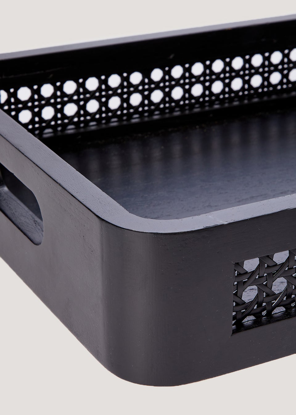 Black Wooden Cane Serving Tray (43cm x 26cm) - Matalan