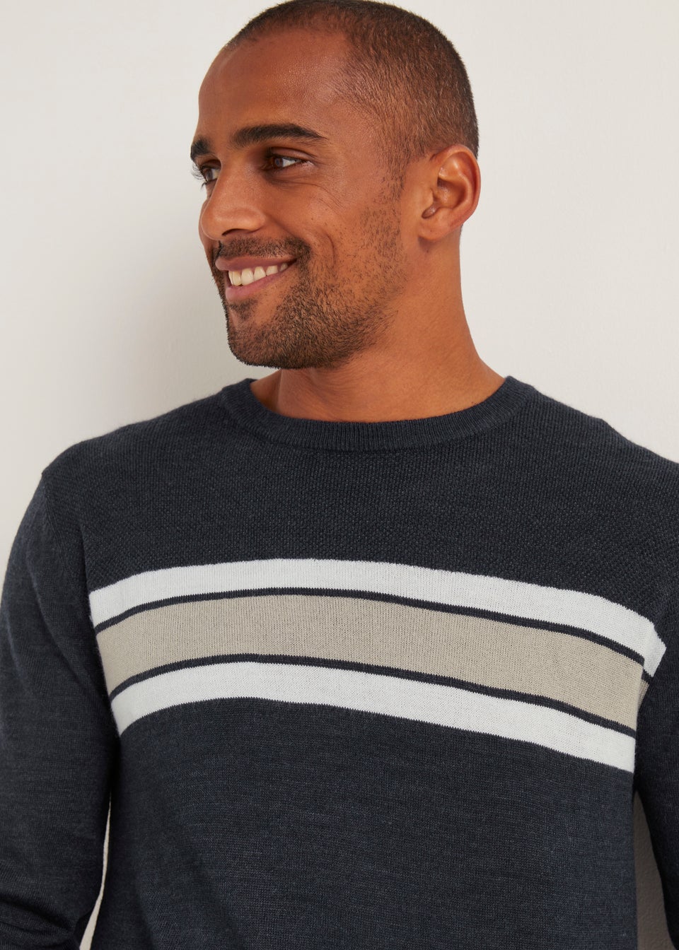 Navy Stripe Soft Touch Crew Jumper - Matalan
