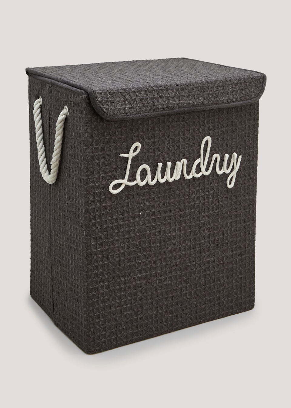 Grey Waffle Laundry Box (40cm x 30cm x 51cm) - Matalan