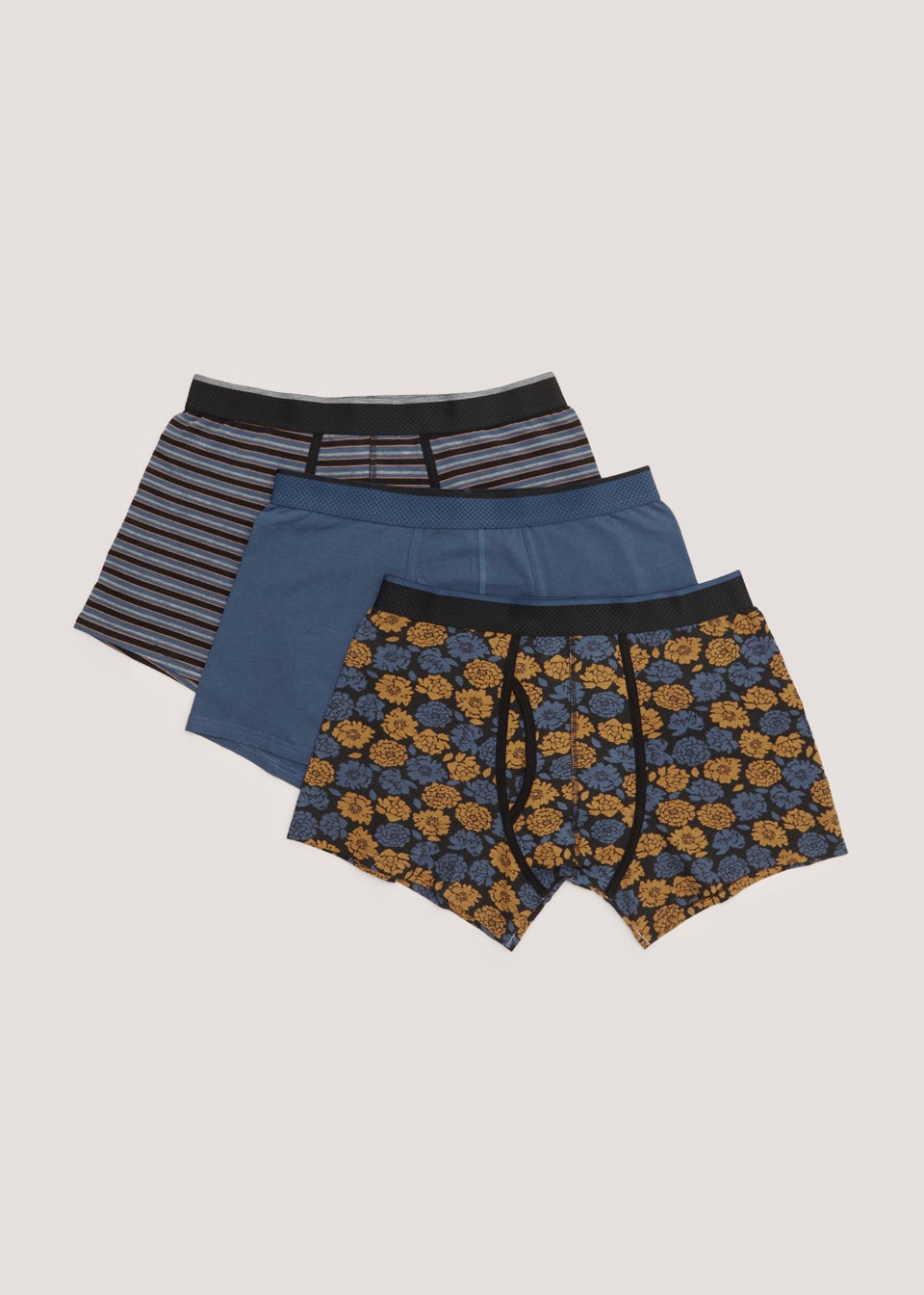 3 Pack Blue Keyhole Trunks - Matalan