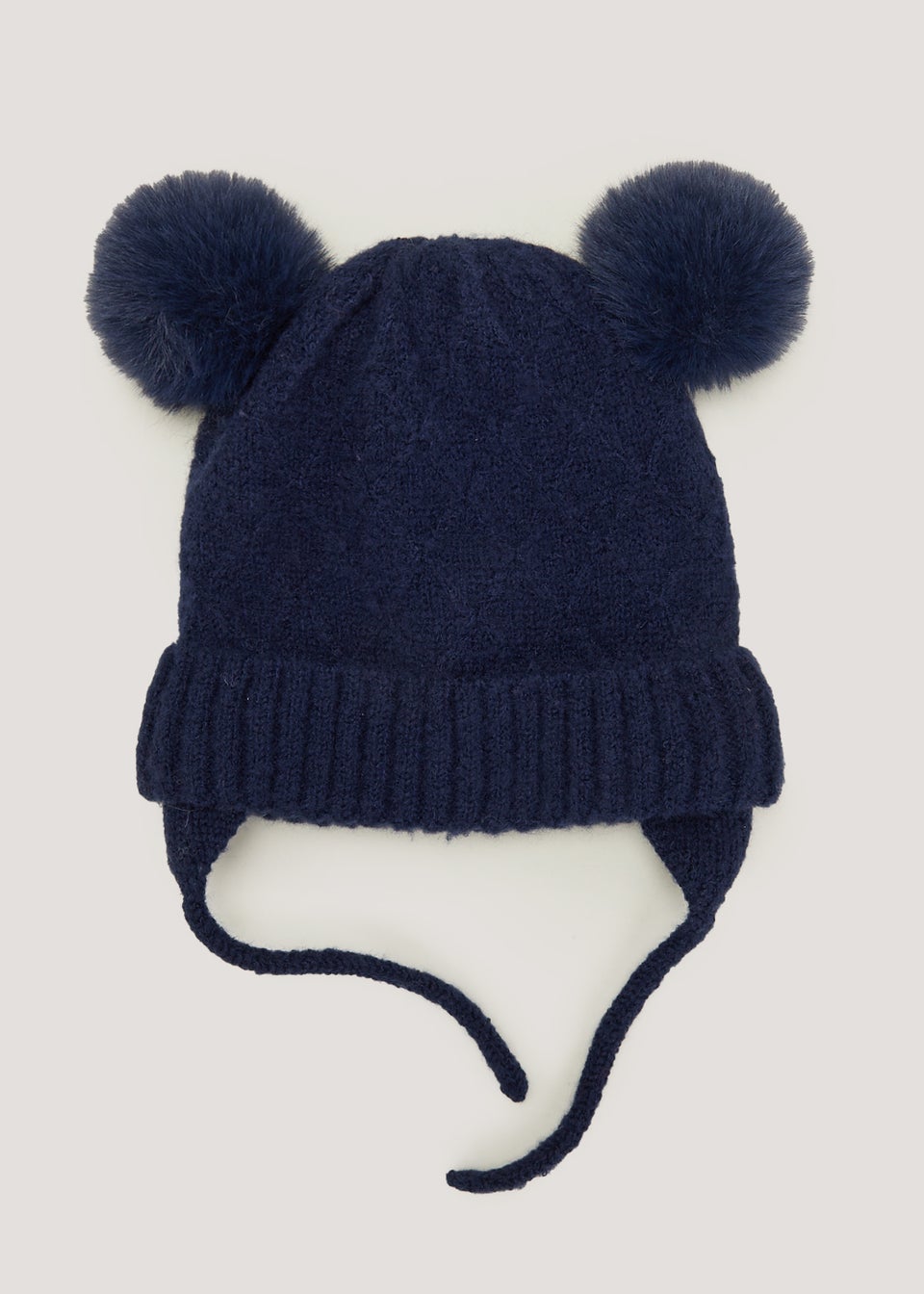 Navy Diamond Knit Baby Trapper Hat (Newborn-24mths) - Matalan