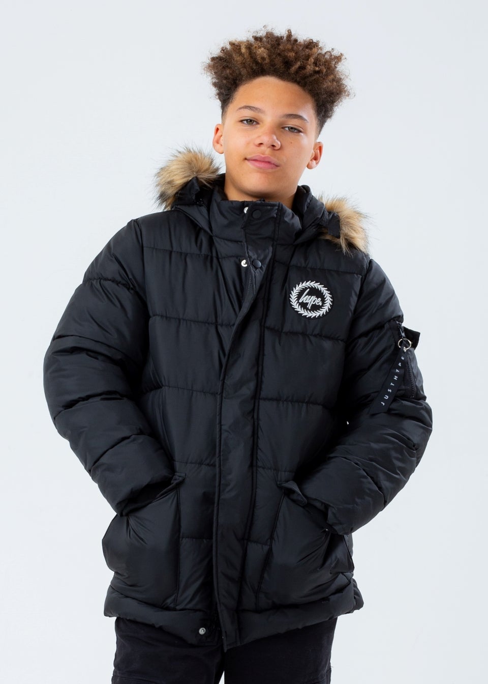 Kids HYPE. Black Faux Fur Explorer Jacket - Matalan