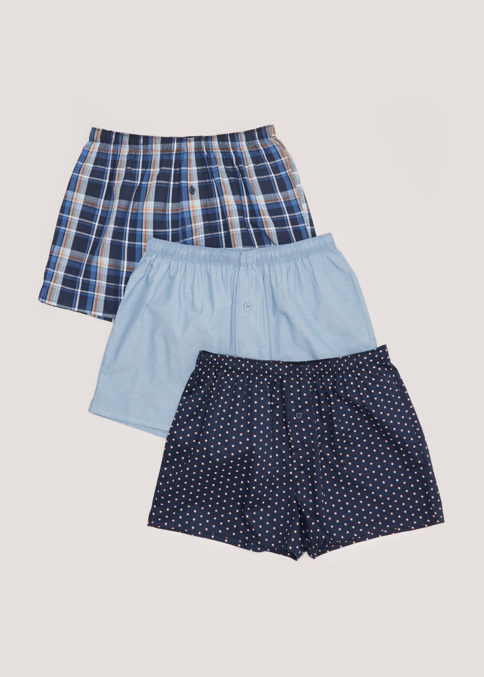 3 Pack Blue Woven Boxers - Matalan