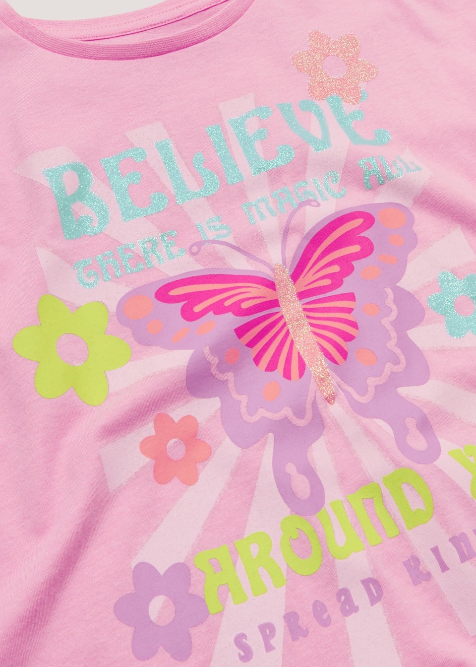 Girls Pink Butterfly Print Longline T-Shirt (4-13yrs) - Matalan