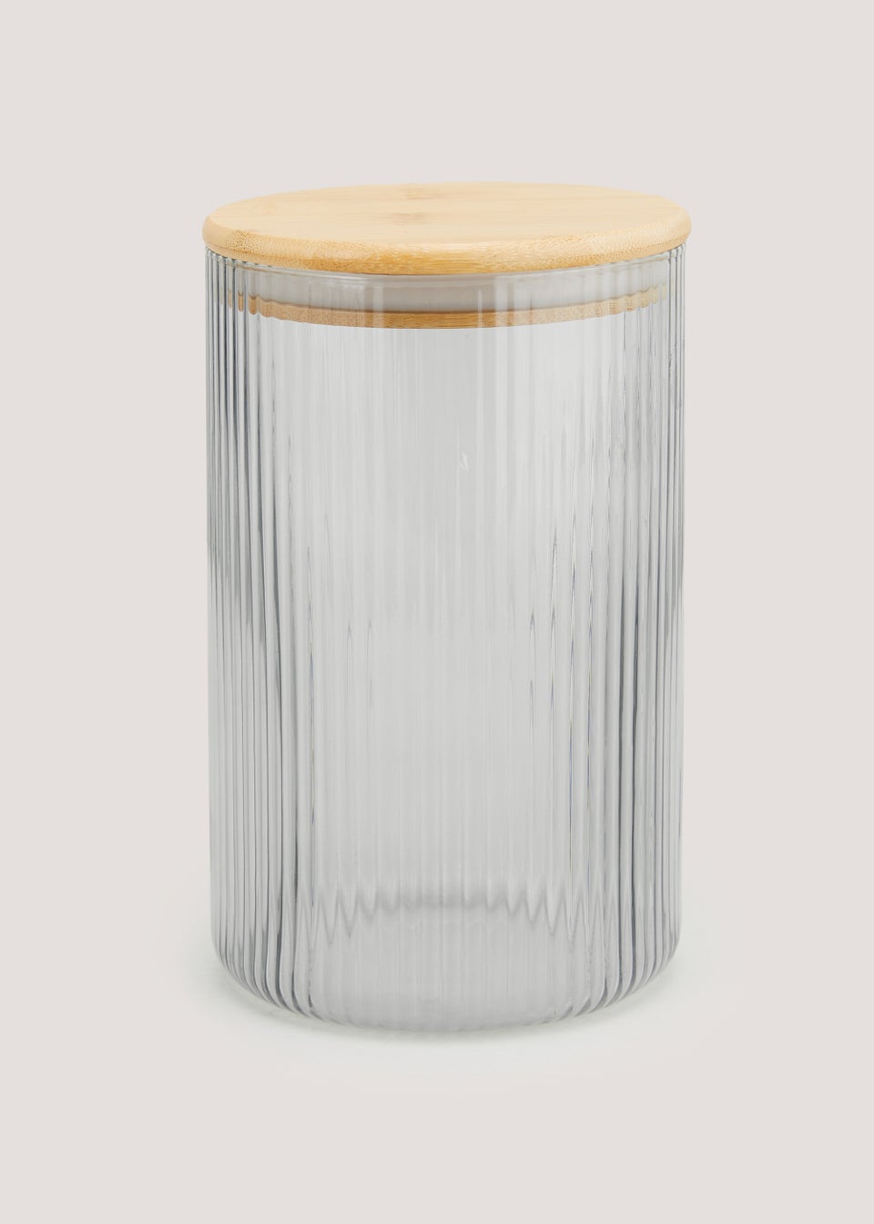 Smoked Grey Large Ribbed Glass Lidded Canister (18.5cm x 11.5cm) - Matalan