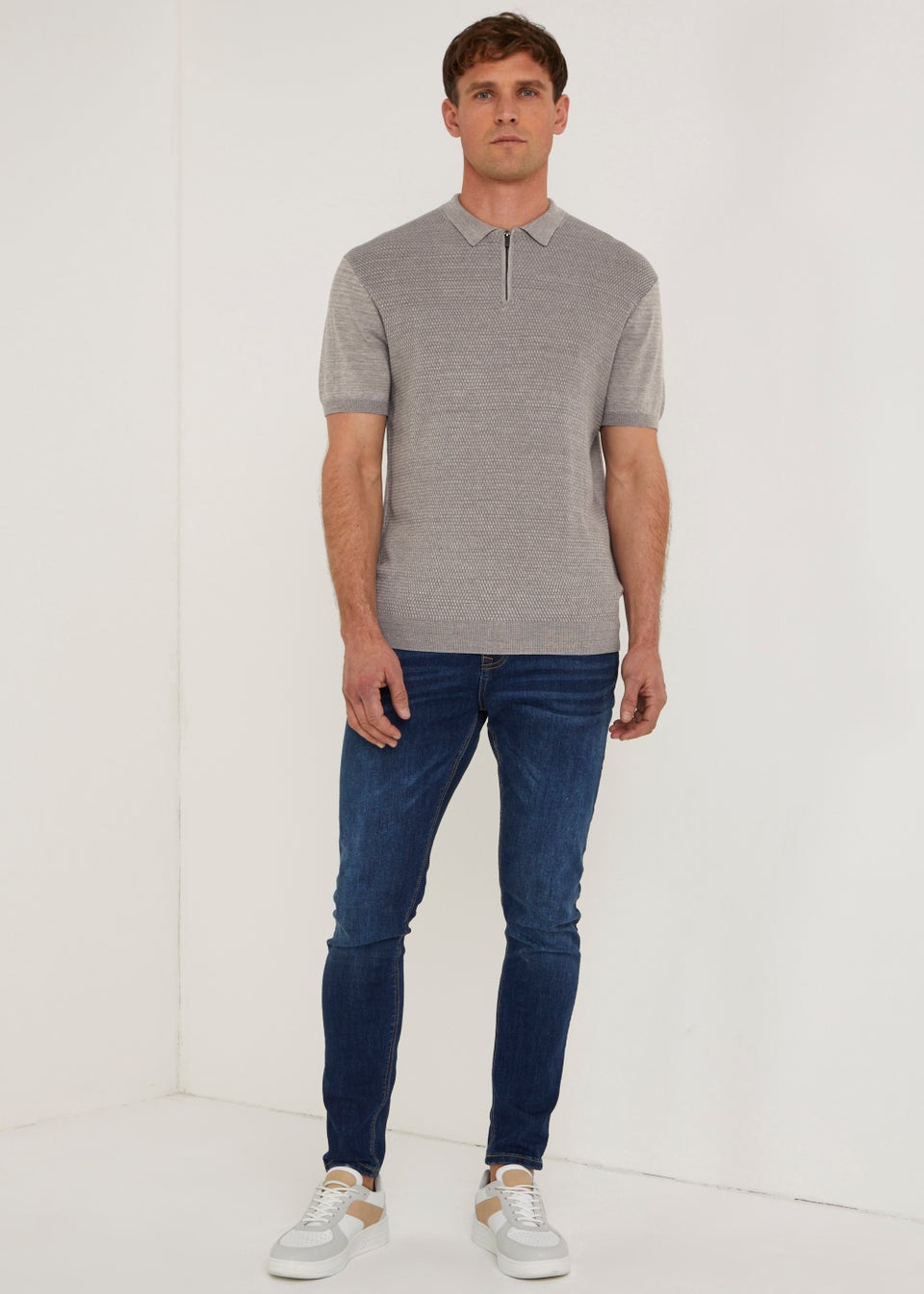 Stone Textured Stitch Polo Shirt - Matalan