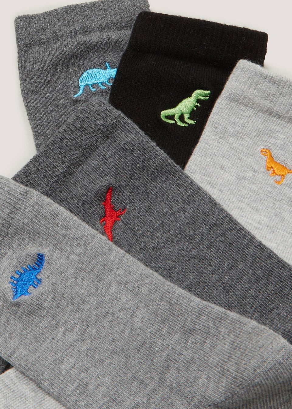 Kids 5 Pack Grey & Black Embroidered Socks (Younger 6-Older 6.5) - Matalan