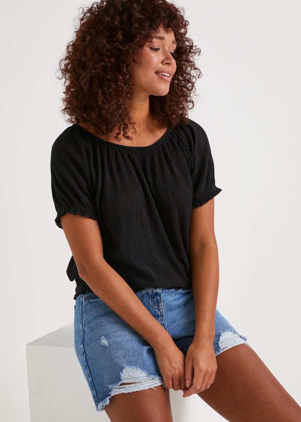 Black Textured Top - Matalan