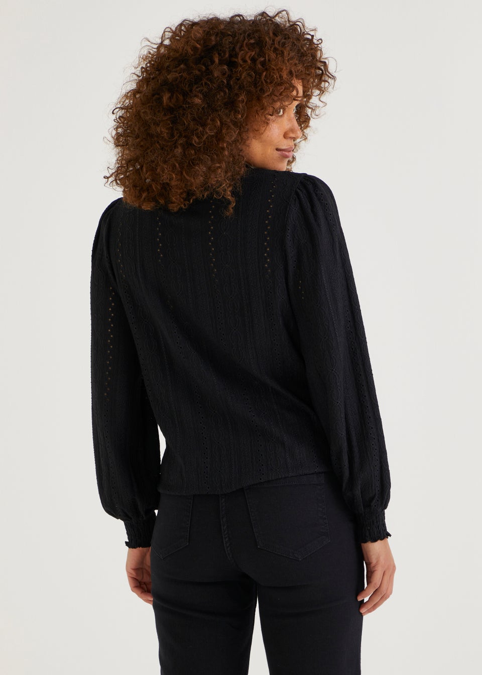 Black Cutwork Jersey Top - Matalan