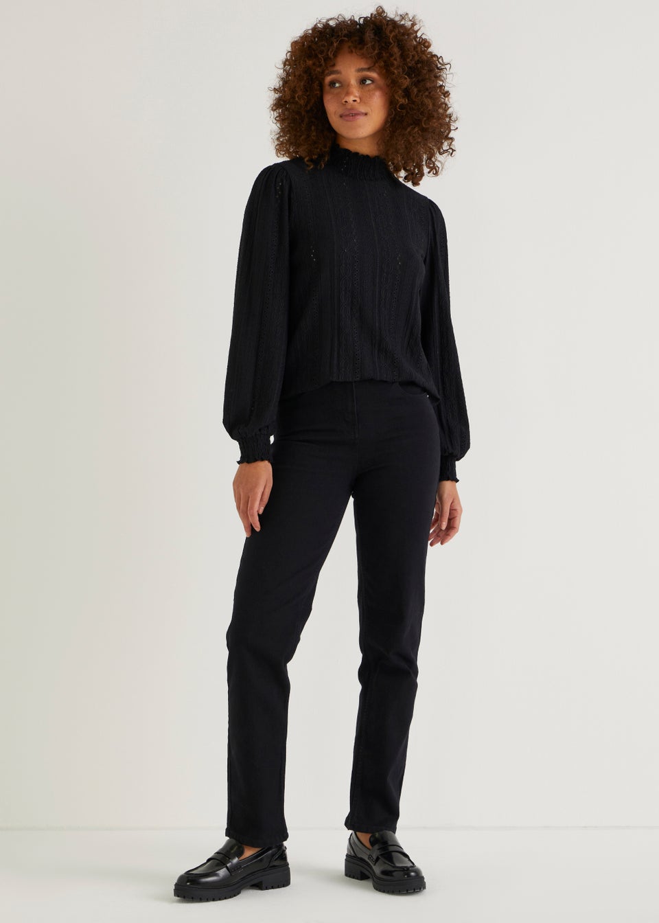 Black Cutwork Jersey Top - Matalan