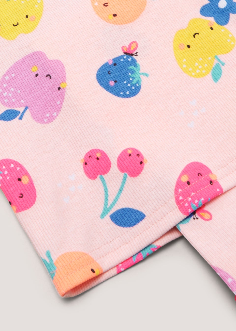 Girls Pink Fruit Print Ribbed Pyjama Set (9mths-5yrs) - Matalan