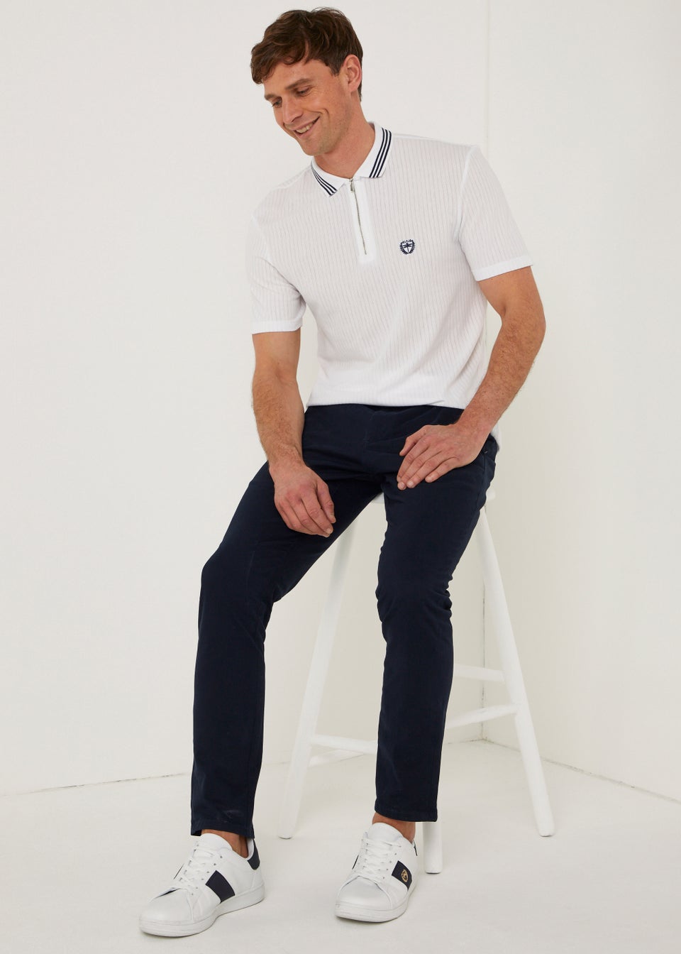 White Stripe Dobby Polo Shirt - Matalan