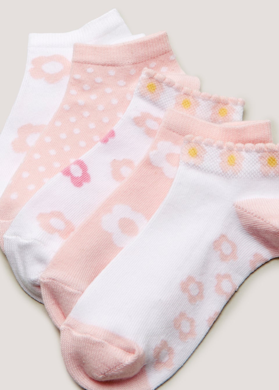 Girls 5 Pack Pink & White Flower Trainer Socks (Younger 6-Older 5.5 ...