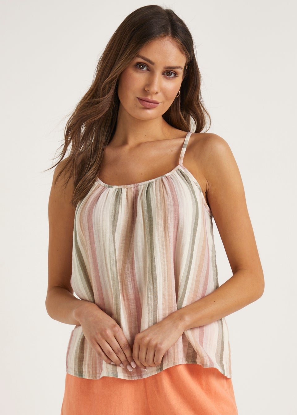 Multicoloured Stripe Double Cloth Cami Top - Matalan