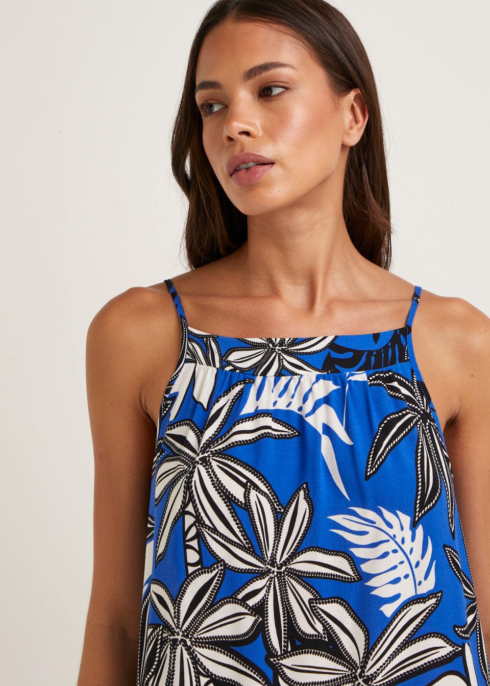 Blue Floral High Apex Midi Dress - Matalan