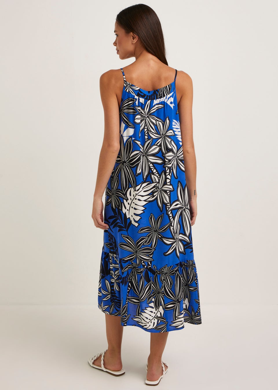 Blue Floral High Apex Midi Dress - Matalan