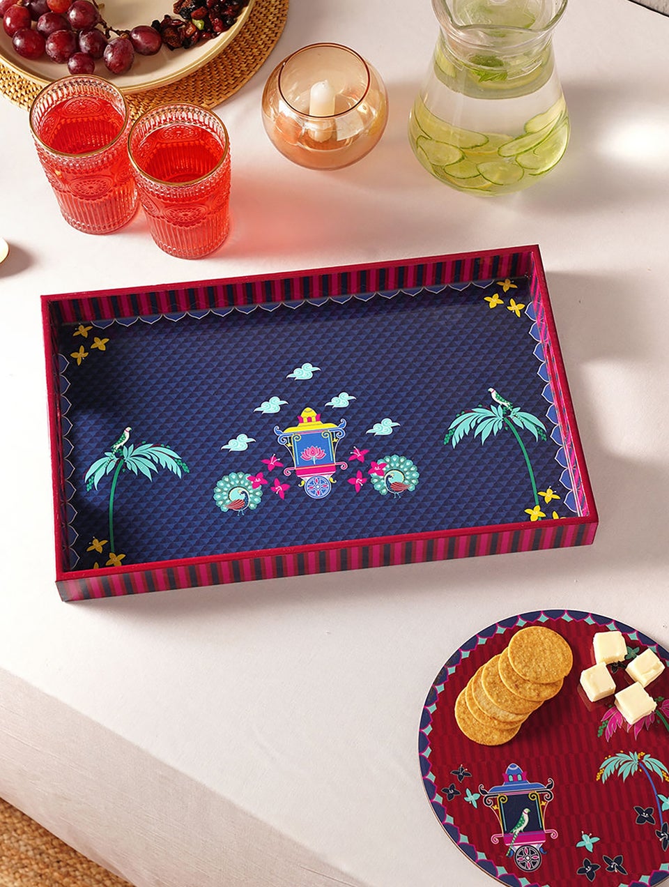Ganjifa Inspired Blue Large Tray | Jaypore US