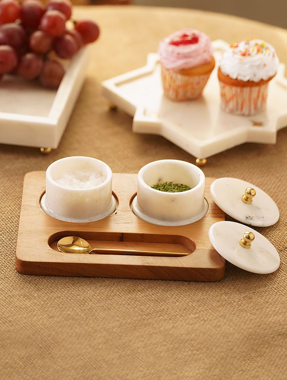Handcrafted Marble Mouth Freshener Dani With Wooden Tray And Spoon ...