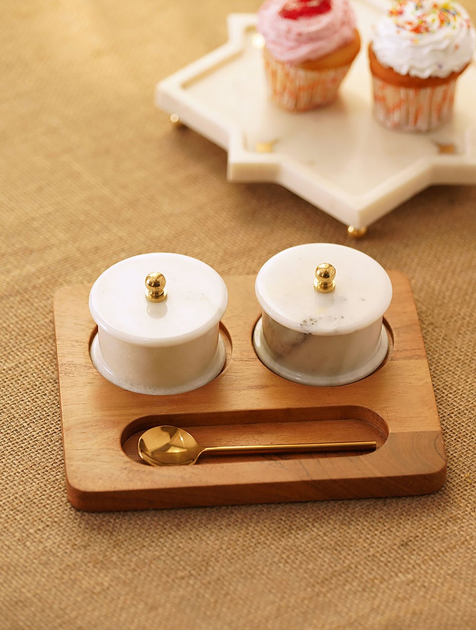 Handcrafted Marble Mouth Freshener Dani With Wooden Tray And Spoon ...