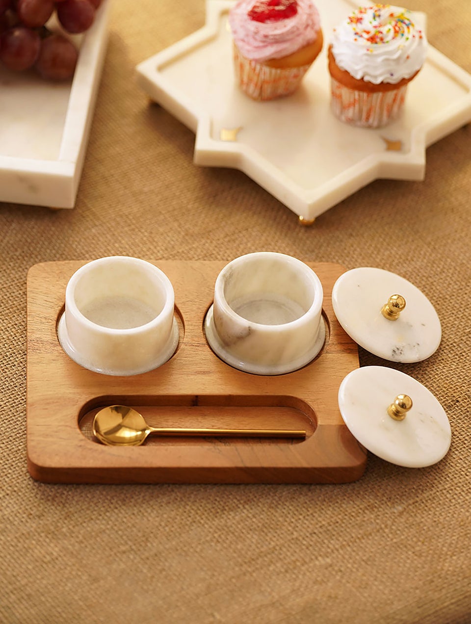 Handcrafted Marble Mouth Freshener Dani With Wooden Tray And Spoon ...